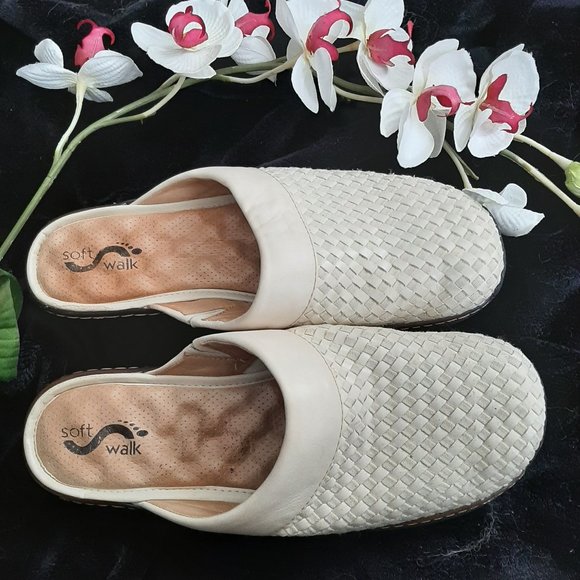 Soft Walk | Shoes | Soft Walk Basket Weave Cream Leather Clogs | Poshmark